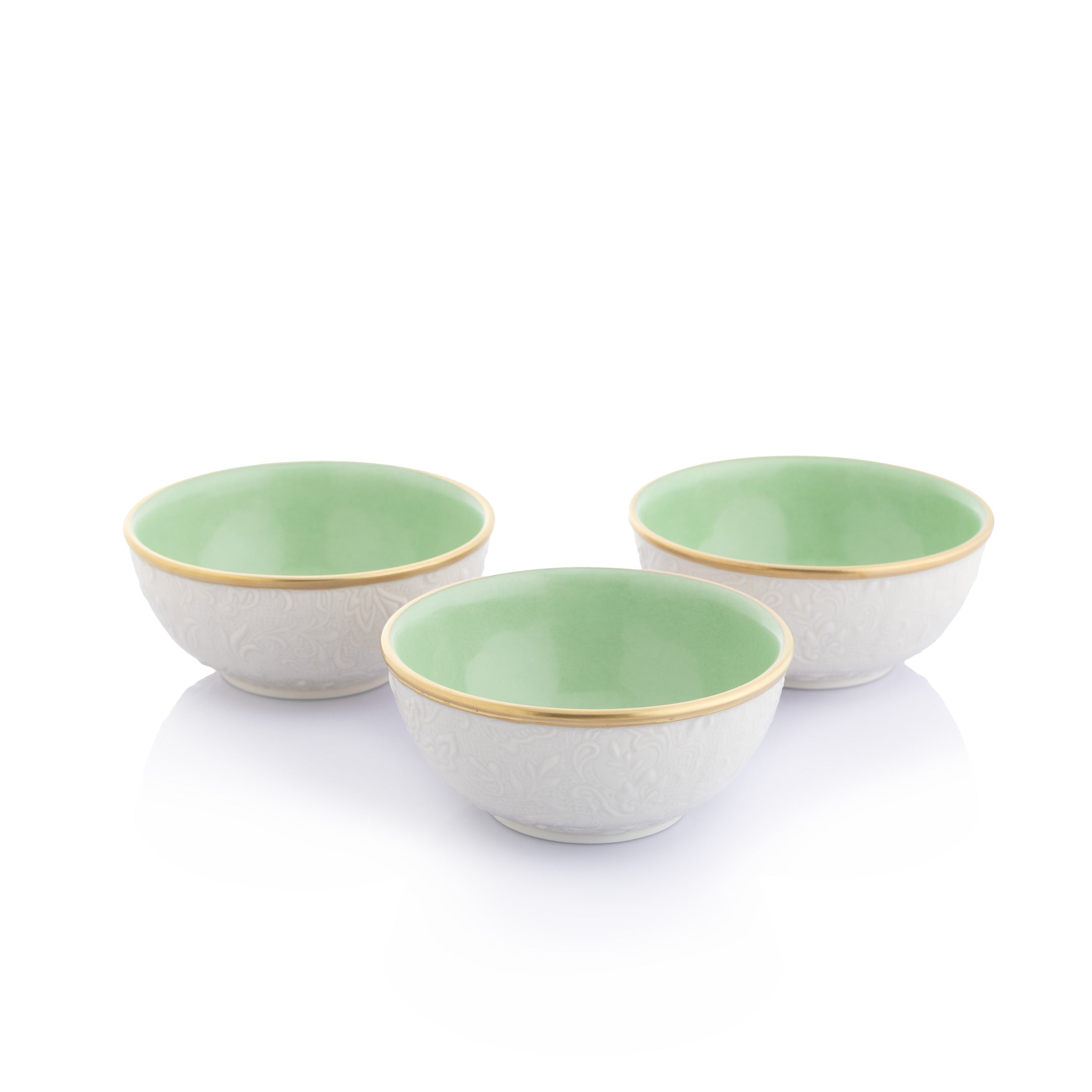 Damasco Small Bowl Green Interior with Gold Thread – Iris Selections