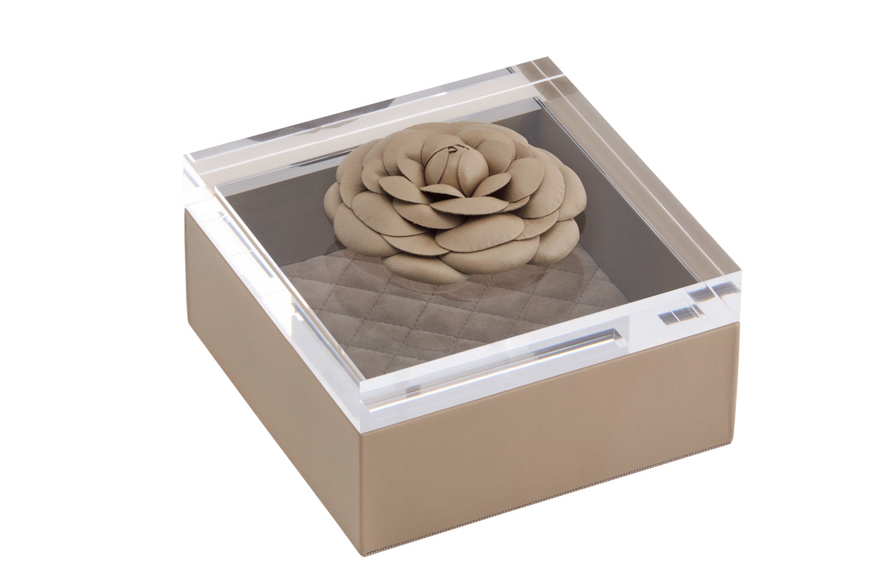 Iris Selections | Leather Box with Acrylic Lid Taupe
